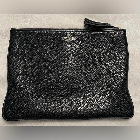 kate spade | Bags | Kate Spade Black Pebbled Leather Clutch Pouch With ...